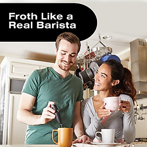 Bean Envy Handheld Milk Frother for Coffee - Electric Hand Blender, Mini Drink Mixer Whisk & Coffee Foamer Wand w/Stand for Lattes, Matcha and Hot Chocolate - Kitchen Gifts - Black