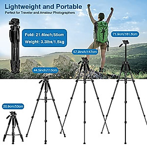 Victiv 72-inch Camera Tripod Aluminum Monopod T72 Max. Height 182 cm - Lightweight and Compact for Travel with 3-Way Swivel Head and 2 Quick Release Plates for Canon Nikon DSLR Video Shooting - Black
