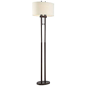 Franklin Iron Works Roscoe Modern Standing Floor Lamp 62" Tall Oil Rubbed Bronze Brown Twin Poles White Fabric Hardback Oval Shade Decor for Living Room Reading House Bedroom Office