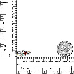 Gem Stone King 925 Sterling Silver and 10K Yellow Gold Red Garnet White Simulated Opal and Lab Grown Diamond 2 Stone Crossover Ring (1.52 Cttw, Available in size 5, 6, 7, 8, 9)