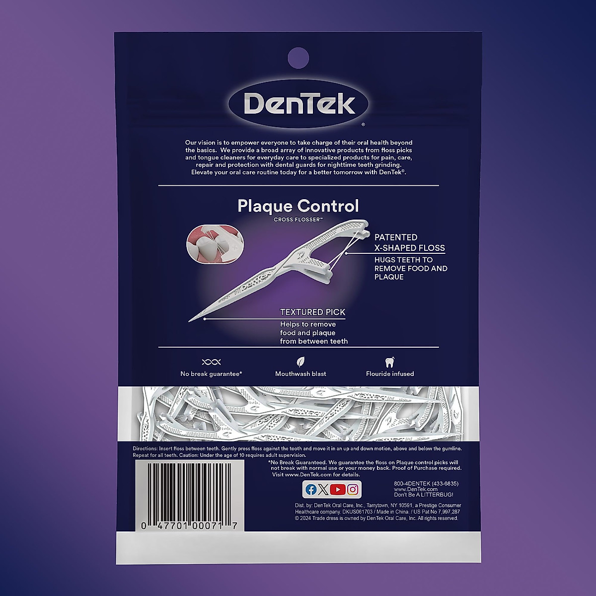 DenTek Cross Flosser Plaque Control Floss Picks, X-Shaped Floss, 75 count