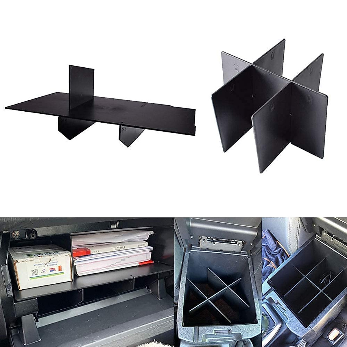 EDBETOS 3rd Gen Tacoma Accessories for Toyota Tacoma 2016 2017 2018 2019 2020 2021 2022 2023 Center Console Organizer Divider and Glove Box Organizer Armrest Interlock Secondary Storage ABS Material