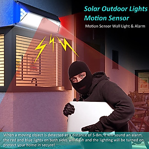 Solar Motion Sensor Security Lights Wall Lights Solar Sound Alarm Strobe Light,4 Modes IP65 Waterproof,Solar Reflector Lights Outdoor LED Motion Sensor Noise Maker with Remote for Garden Patio Yard
