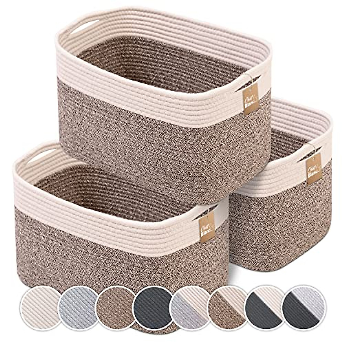 Cotton Rope Basket for Storage | 15"x10"x9" Set of 3 Large Storage Baskets for Organizing with Handles, works as Cloth Baskets, Blanket Basket, Big Woven Laundry Basket or Black Toy Bin like White Wicker Laundry Baskets