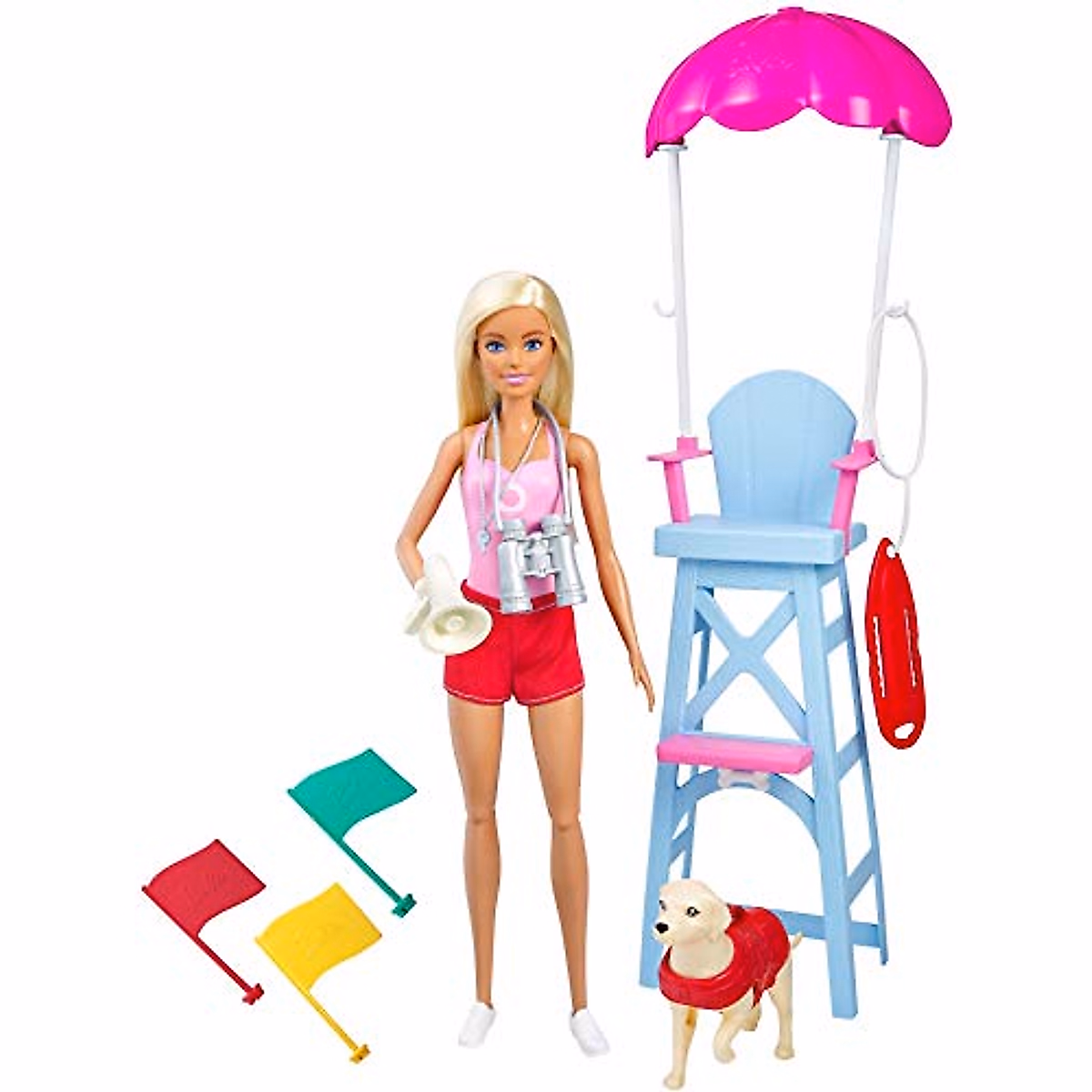 Barbie Careers Doll & Playset, Lifeguard Theme with Blonde Fashion Doll, 1 Dog Figure, Furniture & Accessories