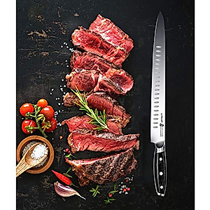 WALLOP Slicing Knife - 12 inch Slicing Carving Knife - High Carbon German Stainless Steel - Meat and Vegetable Knife with Pakkawood Handle - BLACK HAWK SERIES with gift box