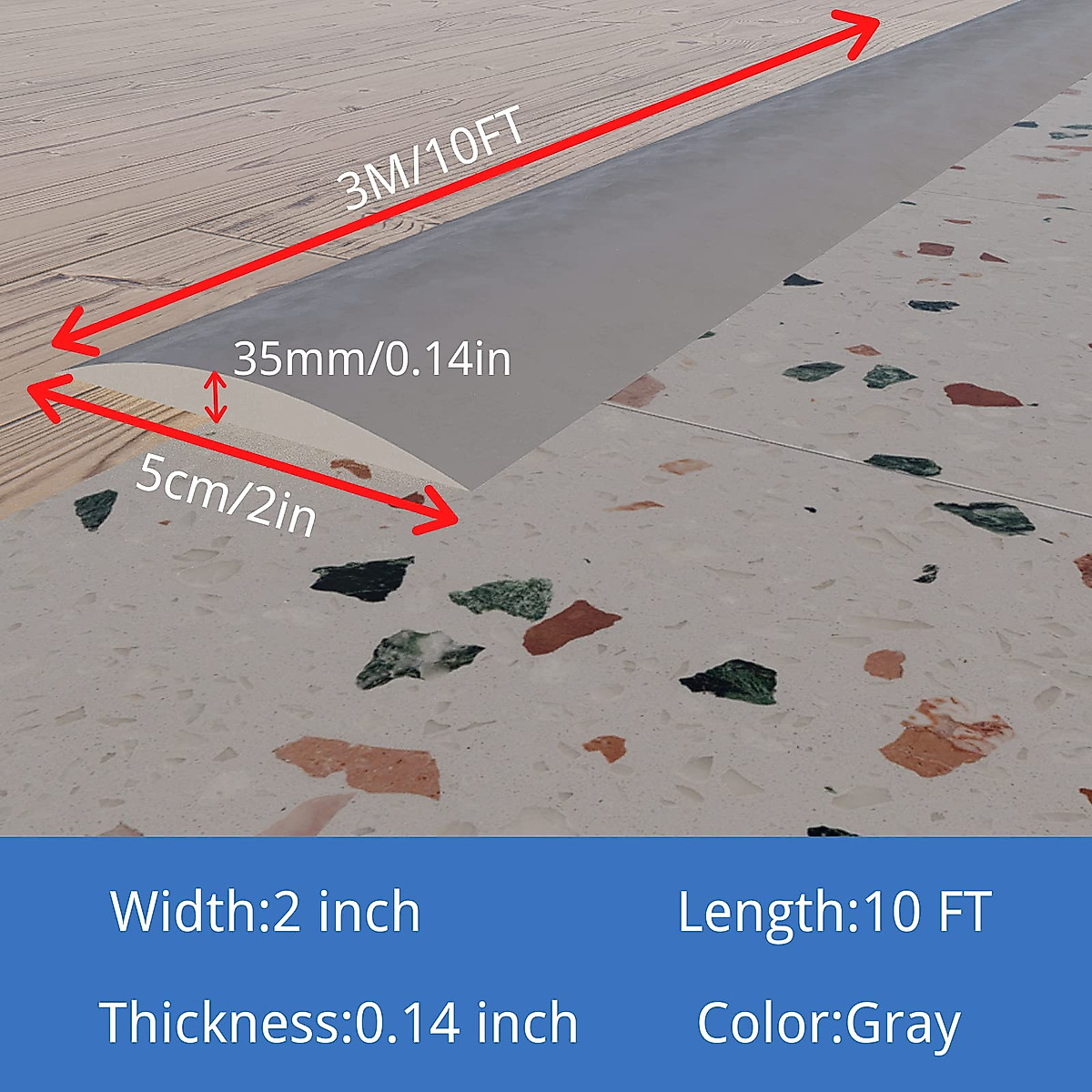 COUKIU Flexible PVC Floor Transition Strip, 9.84 FT Peel and Stick Floor Cover Strip, Flooring Transitions Laminate Floor Strip, Carpet to Tile Transition Strip, Vinyl Floor Flat Divider Strip (Gray)