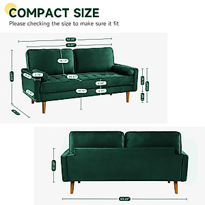 Green Couches for Living Room 69 inch, Mid Century Modern Velvet Love Seats Sofa, Upholstered 3-Seater w/Armrest for Bedroom, Apartment, Home Office