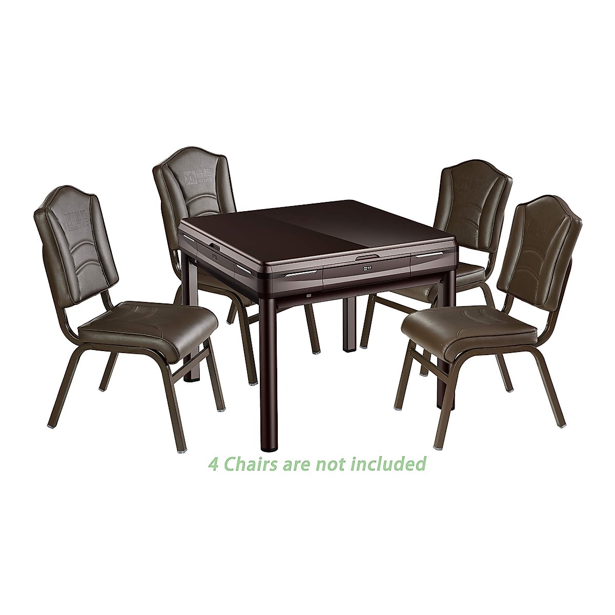 TRYHO 宣和电动麻将桌 Dark Brown Walnut Simple Style 4-Legged Automatic Mahjong Table with 40mm Numbered Tiles (Green+Blue) Hard Tabletop Cover All Style Fit No More Shuffling,More Rounds