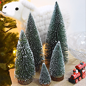ANLL Desktop Miniature Pine Tree,Small Tabletop Christmas Tree, Mini Sisal Trees with Wood Base Bottle Brush Trees Toppers Snow Ornaments for Crafts, Displaying Christmas Party Home Decoration
