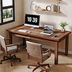 Tribesigns 70 Inch Large Desk, Wood Farmhouse Office Computer Desk Writing Study Desk for 1-2 Person, Executive Desk with Thickened Frame and Board