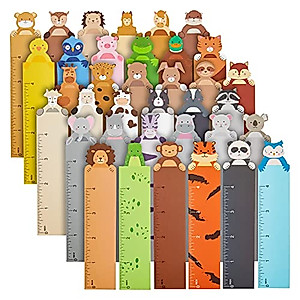 144 Piece Cute Jungle Animal Bookmarks Bulk for Kids with 4 Inch Ruler (36 Designs, 1.25 x 6 in)