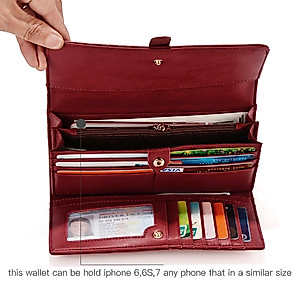 EASTNIGHTS RFID Wallets for Women Clutch Wallet Leather Trifold Wallet Credit Card Slot (wine red)