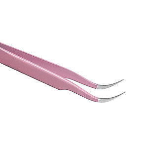 Pink Color Precision Eyebrow Eyelash Plant Tweezers Hair Remover Nail Beauty Makeup Tool Stainless Steel Curved Tip CS-15