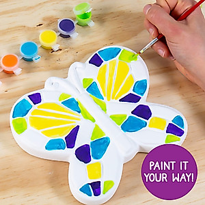 Creative Roots Mosaic Butterfly Stepping Stone Kit, Includes 7-Inch Ceramic Stepping Stone & 6 Vibrant Paints, Paint Your Own Stepping Stone, DIY Stepping Stone for Kids Ages 8+ White