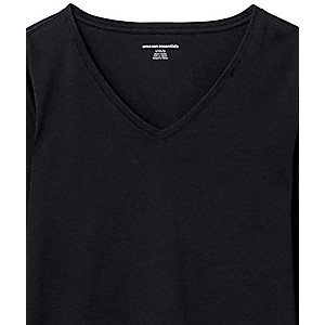 Amazon Essentials Women's Classic-Fit 100% Cotton Long-Sleeve V-Neck T-Shirt, Black, Large