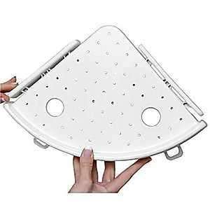 GALEI Bathroom Corner Storage Holder No Drilling Wall Mounted Triangular Shower Shelf Suction Stuff Storage Rack for Kitchen Toilet (White, 9X9X1.8Inches)
