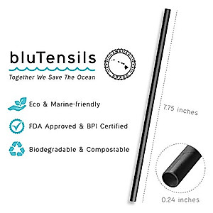 400 Pieces bluTensils Biodegradable Compostable Eco-friendly Bulk Standard Paper Straw Utensil Party Holiday Events Supplies Juice Tea Bar (Black, Standard)