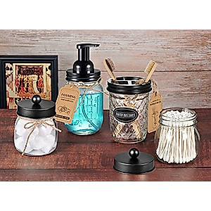 4pcs & 4pcs Black Mason Jar Bathroom Accessories Set - 2 Foaming Soap Dispenser& 2 Qtip Holder (regular mouth)&2 Cotton Swab Holder (wide mouth)&2 Toothbrush Holder-Rustic Farmhouse Decor Bathroom