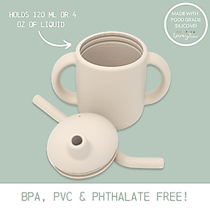 LoveyLu Silicone Sippy Cup, Toddler Cup With Straw, Training Soft Spout Cups for Toddlers With Handles, No Spill Lids, Durable, Drop Proof, Easy Grip, Microwave, Dishwasher, and Freezer Safe, Sand