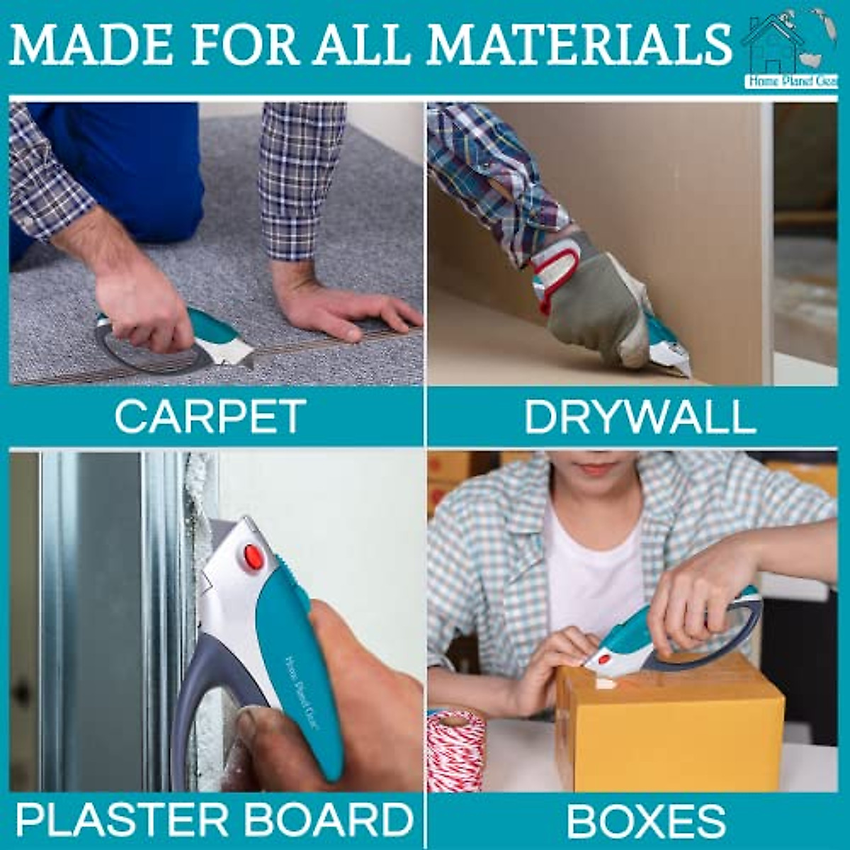 Box Cutter Retractable Utility Knife - Heavy Duty Box Cutter Knife Cardboard Cutter - Box Opener Razor Blades Utility Knife - Box Knife Carpet Cutter with 5 Sharp Blades