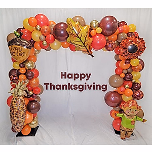 141Pcs Fall Balloon Arch Garland Kit-with Burnt Orange Burgundy Brown Yellow Gold Balloons Maple Leaves for Thanksgiving Friendsgiving Autumn Party Supplies Birthday Baby Shower Decorations