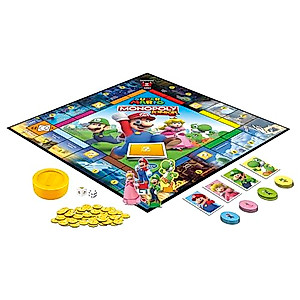 Monopoly Junior Super Mario Edition Board Game, Fun Kids' Ages 5 and Up, Explore The Mushroom Kingdom as Mario, Peach, Yoshi, or Luigi (Amazon Exclusive)