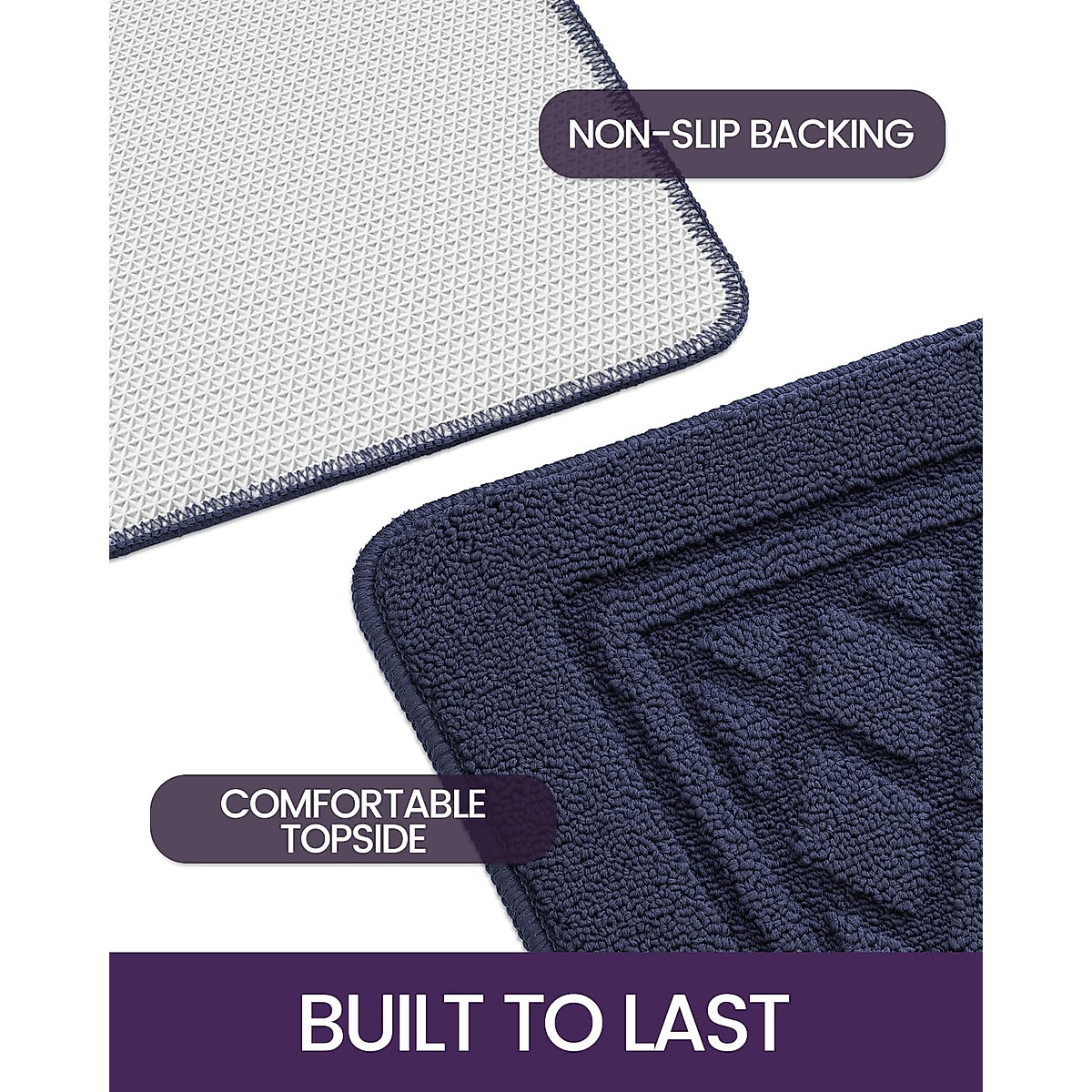 DEXI Kitchen Rug Floor Mat Half Circle Throw Rugs Washable for Sink Corner Indoor Standing Carpet 19.5"x31.5" Blue