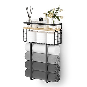 Towel Racks for Bathroom, Metal Towel Holder with Storage Basket,Wall Towel Rack for Rolled Towels, Towel Storage for Small Bathroom,Bathroom Shelves.