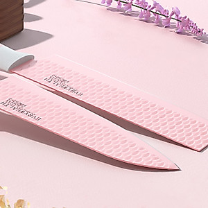 FTNESGYM Kitchen Knife Set, 7-Pieces Pink Non-stick Fish Scales Blade Cooking Knife Set, Sharp Stainless Steel Chef Knives with Cutting Board for Women Girls (Pink)