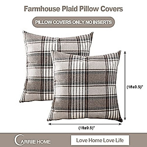 CARRIE HOME Brown Plaid Pillow Covers 18x18 Set of 2 Farmhouse Plaid Decorative Throw Pillows for Living Room Couch Sofa
