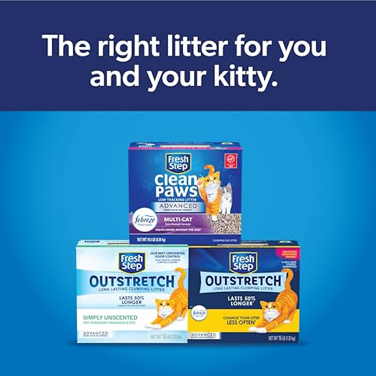 Fresh Step Outstretch, Clumping Cat Litter, Advanced, Unscented, Extra Large, 32 Pounds total (2 Pack of 16lb Boxes)