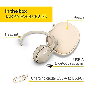 Jabra Evolve2 65 USB-A MS Mono - Beige Wireless Headset/Music Headphones