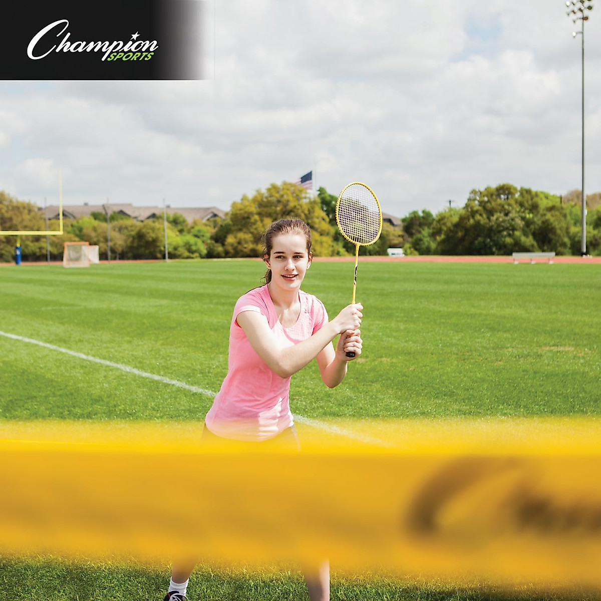 Champion Sports Outdoor Badminton Set: Net, Poles, 4 Rackets, 4 Shuttlecocks & Bag - Portable Equipment for Backyard Games, Team Sports, Adults & Kids