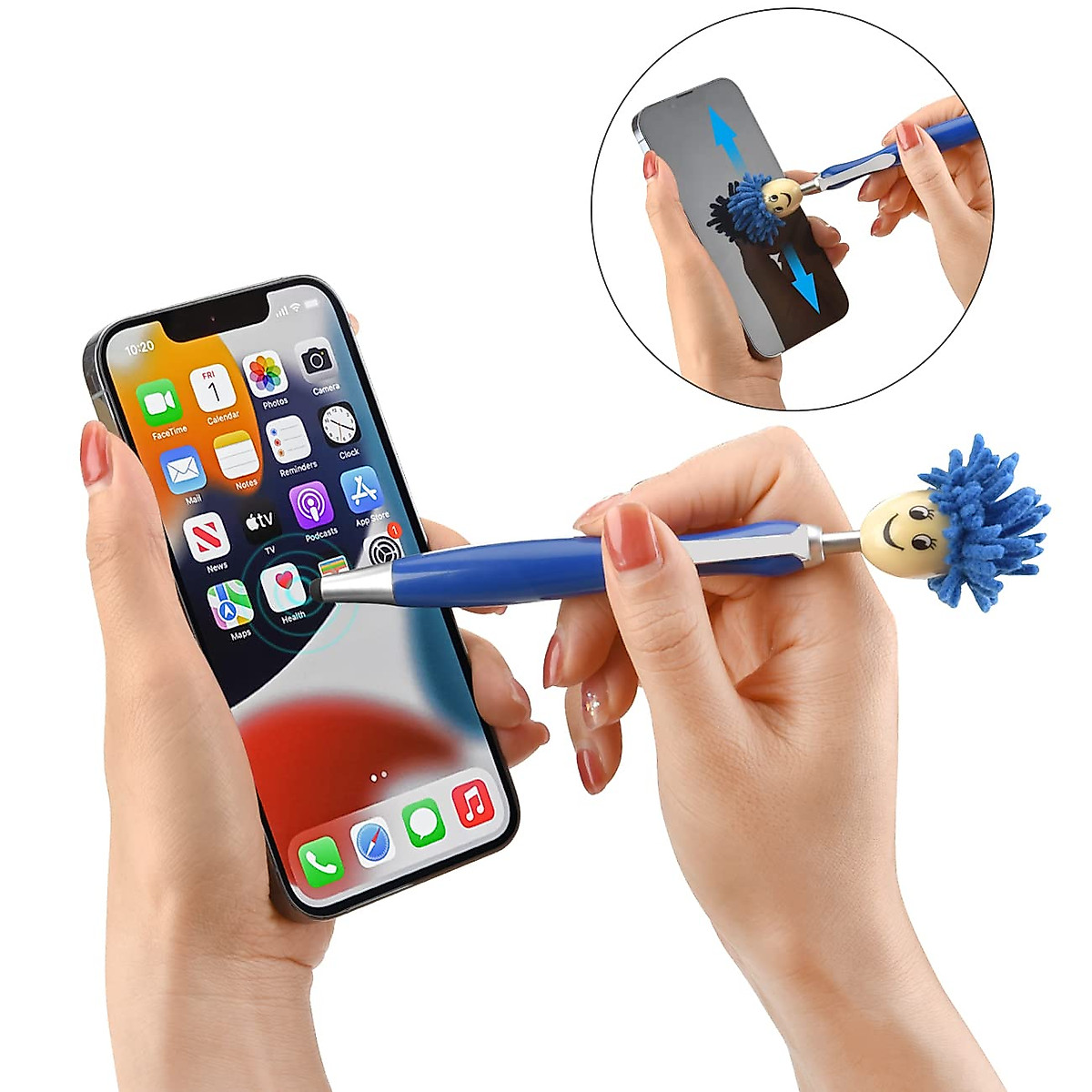 3-in-1 Stylus Pen Screen Cleaner Ballpoint Pen for School and Office Mop Head Pen with Pen Case (24)