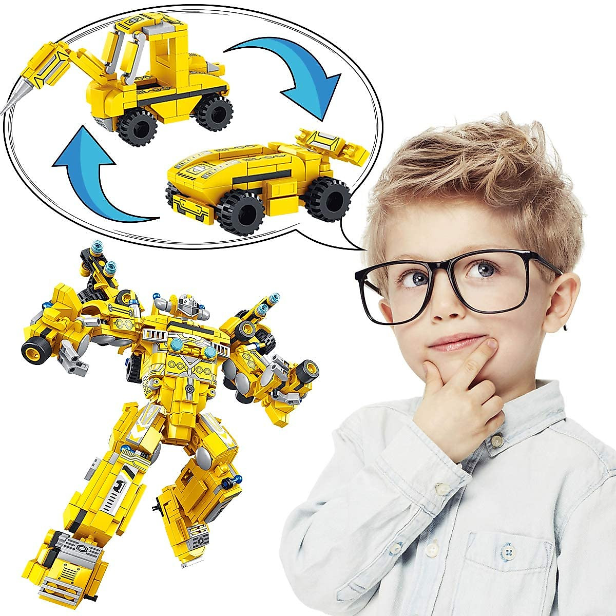 PANLOS 723 PCS Robot Building Kit, 8-in-1 Kids Model Engineering Construction Vehicle Building Blocks Sets, STEM Learning Building Bricks Toys for Kids Children Boys & Girls Age 4-8