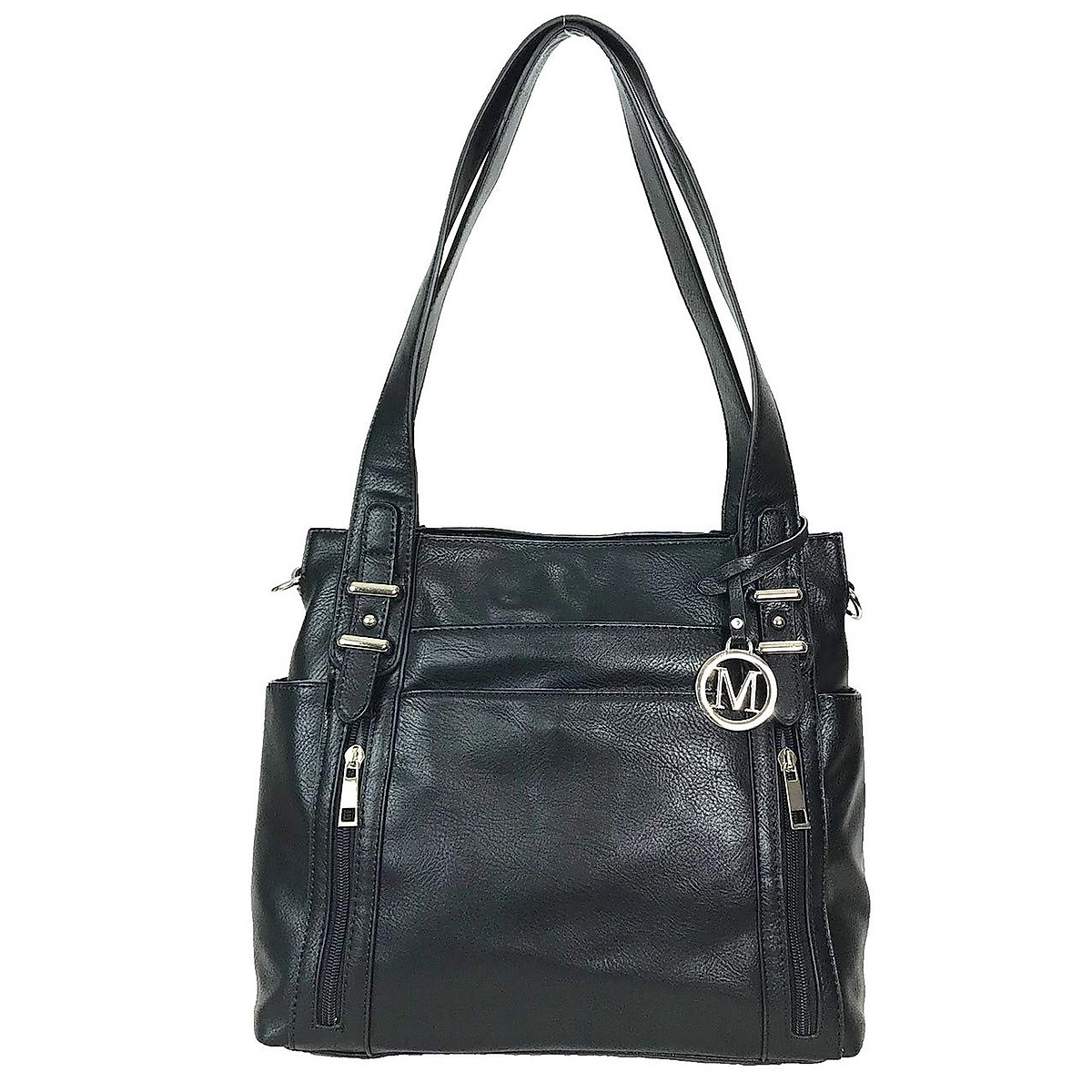 Zzfab Multi Pockets Double Handles Faux Leather Concealed Carry Purse with Hidden Locking Zipper Turquoise