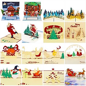 Crtiin 32 Sets Pop up Christmas Cards, 3D Merry Christmas Cards Handmade Bulk, Blank Greeting Holiday Cards with Envelope Xmas Tree, Snowman for Birthday Xmas New Year Appreciation Winter Holiday