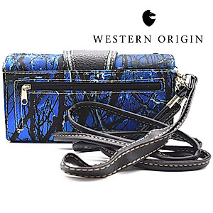 Camouflage Buckle Western Style Country Purse Single Shoulder Bags Clutch Women Blocking Wristlet Wallet (Blue)