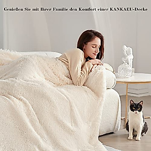 Super Soft Faux Fur Throw Blanket, Reversible Lightweight Fluffy Blanket, Long Hair Plush Shaggy Throw Blanket for Couch, Sofa, Chair, 51x62 inches, Cream White