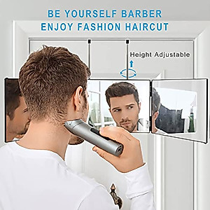 Feisate Barber Mirror Self Cut with LED Lights, 3 Way Mirror for Hair Cutting, 360 Mirror for Haircuts for Men&Women, Self Haircut Mirror to See Back of Head, Three Way Hair Mirror