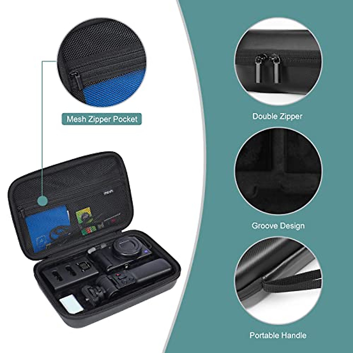 MOSISO Camera Case Hard Carrying Case Compatible with Sony ZV-1 Camera & Vlogger Accessory Kit Tripod, Waterproof Shockproof EVA Storage Bag with Hand Strap & Snap Hook, Black