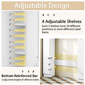 Giantex Over The Toilet Storage Cabinet, Double Door Freestanding Bathroom Organizer w/ 2 Open Compartments & 4 Adjustable Shelves, Bathroom Space Saver, Laundry Room Storage Rack (White)