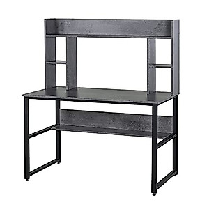 HOMCOM Office Computer Desk Writing Table Workstation with Storage Shelves, Decorative Hutches, & Strong Build, Grey