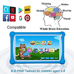 BBPAW Kids Tablet, 7 inch Tablet for Kids Learning Games Preinstalled & Parent Control 16GB WiFi Android Toddler Tablet with Educational APP and Protective Case-Blue