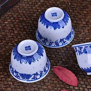 Chinese Handmade Kungfu Tea Cup 80 ml,Bone China Blue and White Tea Cups Set of 3,Ceramic Tea Mugs Without Handles,Best Gift