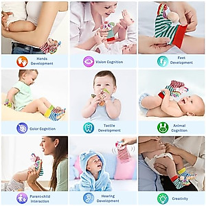 BLOOBLOOMAX Baby Infant Rattle Socks Toys, Sock rattles for Babies 0-24 Months Baby Animal Foot Finder Learning Toy (Cotton B)