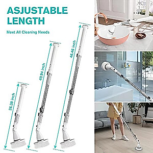 Electric Spin Scrubber, Cordless Electric Cleaning Brush with 5 Replaceable Brush Heads Adjustable Extension Handle, Power Shower Scrubber for Tub, Tile, Floor, Sink and Glass