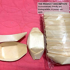 Hemoton 100pcs Bamboo Wooden Boat Disposable Sushi Boat Wooden Boat Serving Tray Sushi Tray Food Container Wood Bowl Cake Tool 3inch