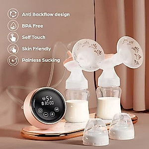 Smart Mommy Electric Breast Pump, High-Definition LCD- Portable Breast Pump, Backflow Design, 2 Modes Pumps and 9 Levels- Extractor De Leche Materna Electrico- BPA Free, Double-Pink